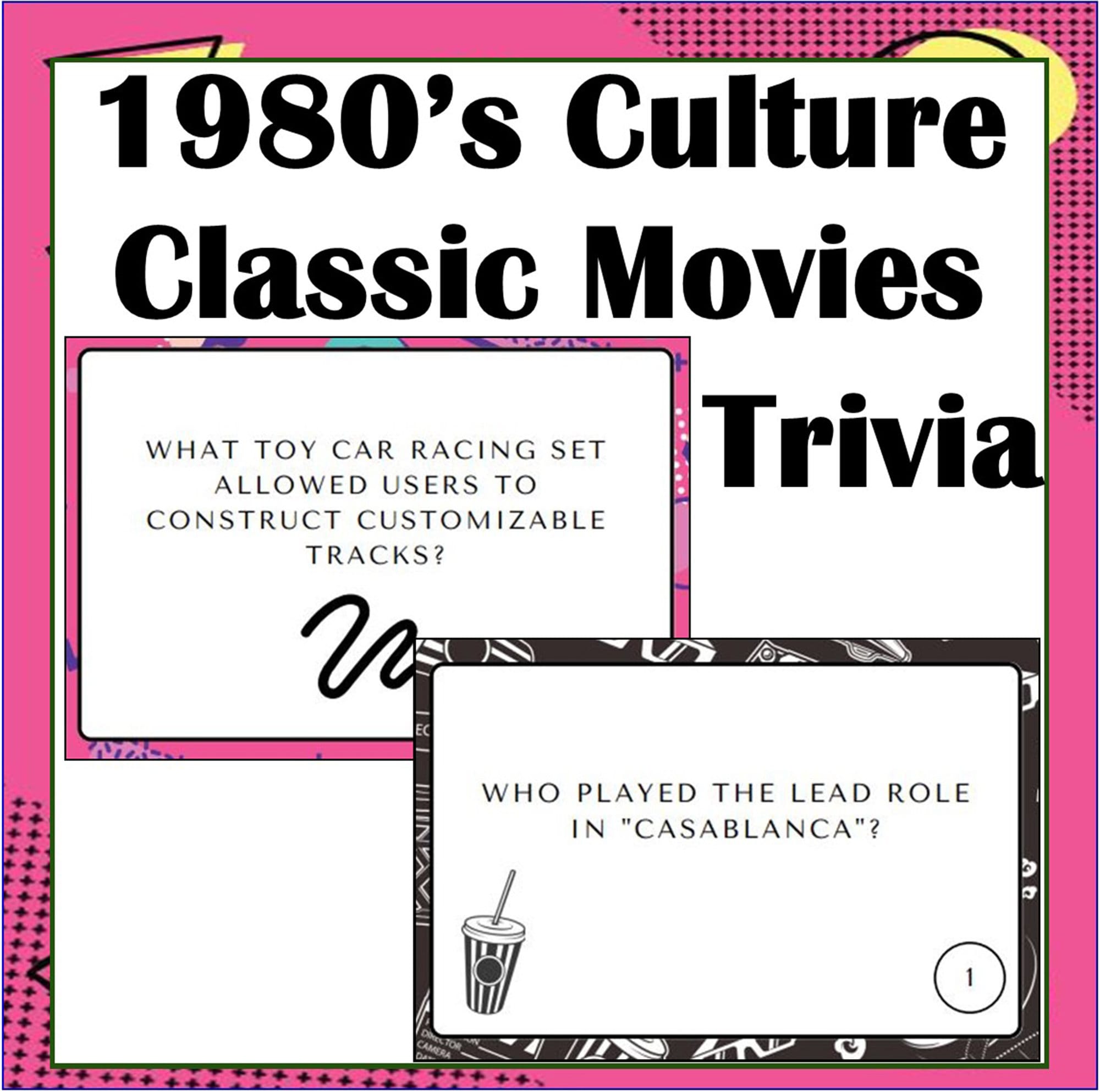 1980s Culture and Classic Movies Trivia Card Games- 200 Theme Question ...