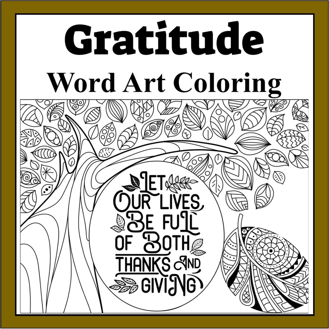 Gratitude Coloring Page-thankfulness Word Art Coloring Design Gratitude ...