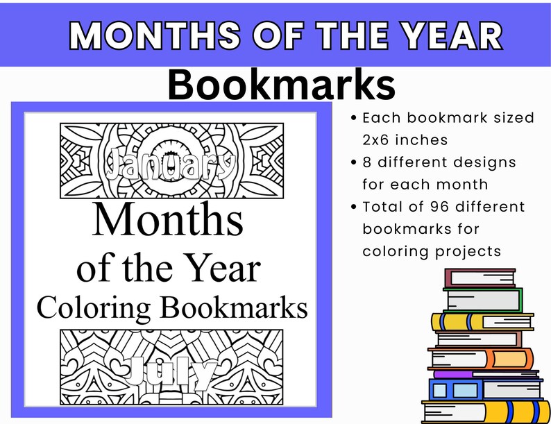 Months of the Year Coloring Bookmarks – 96 Printable Designs-8 ...