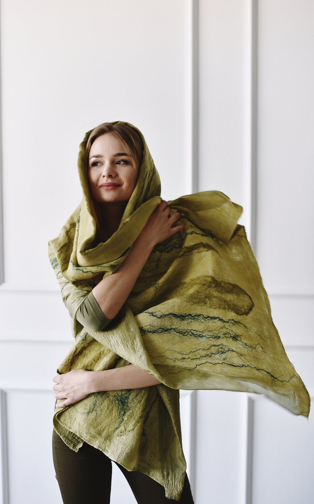 Khaki Scarf. Felted Scarf in Khaki Color. Warm Felted Wrap. - Etsy