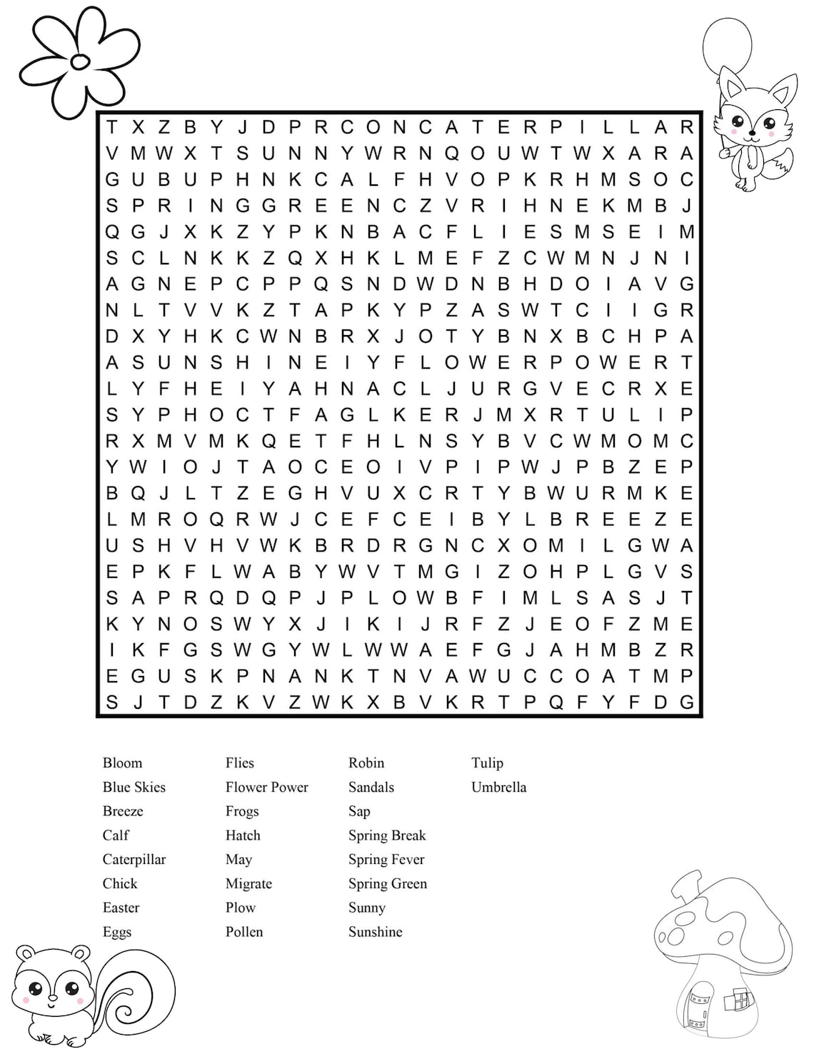 Spring Word Searches for Kids Color and Black and White - Etsy