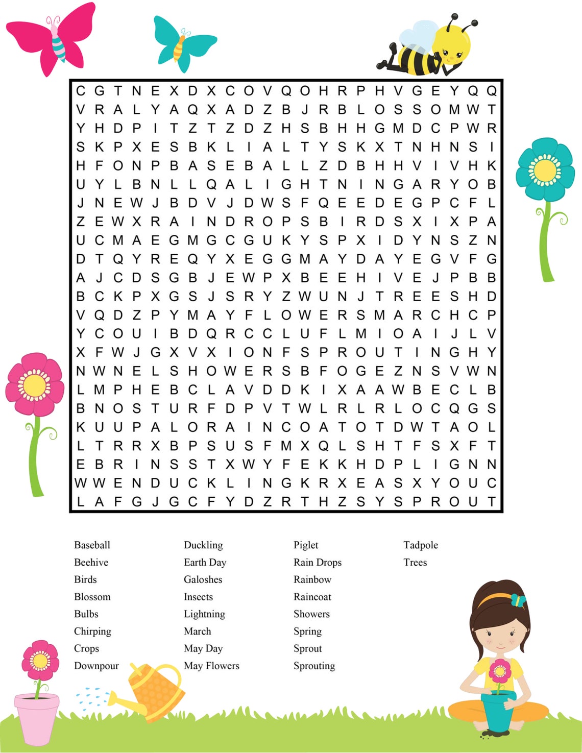 Spring Word Searches for Kids Color and Black and White - Etsy