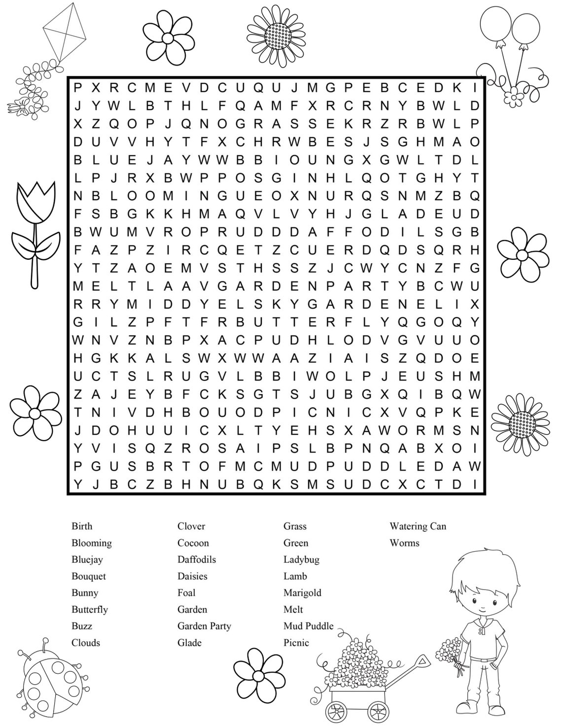 Spring Word Searches for Kids Color and Black and White - Etsy