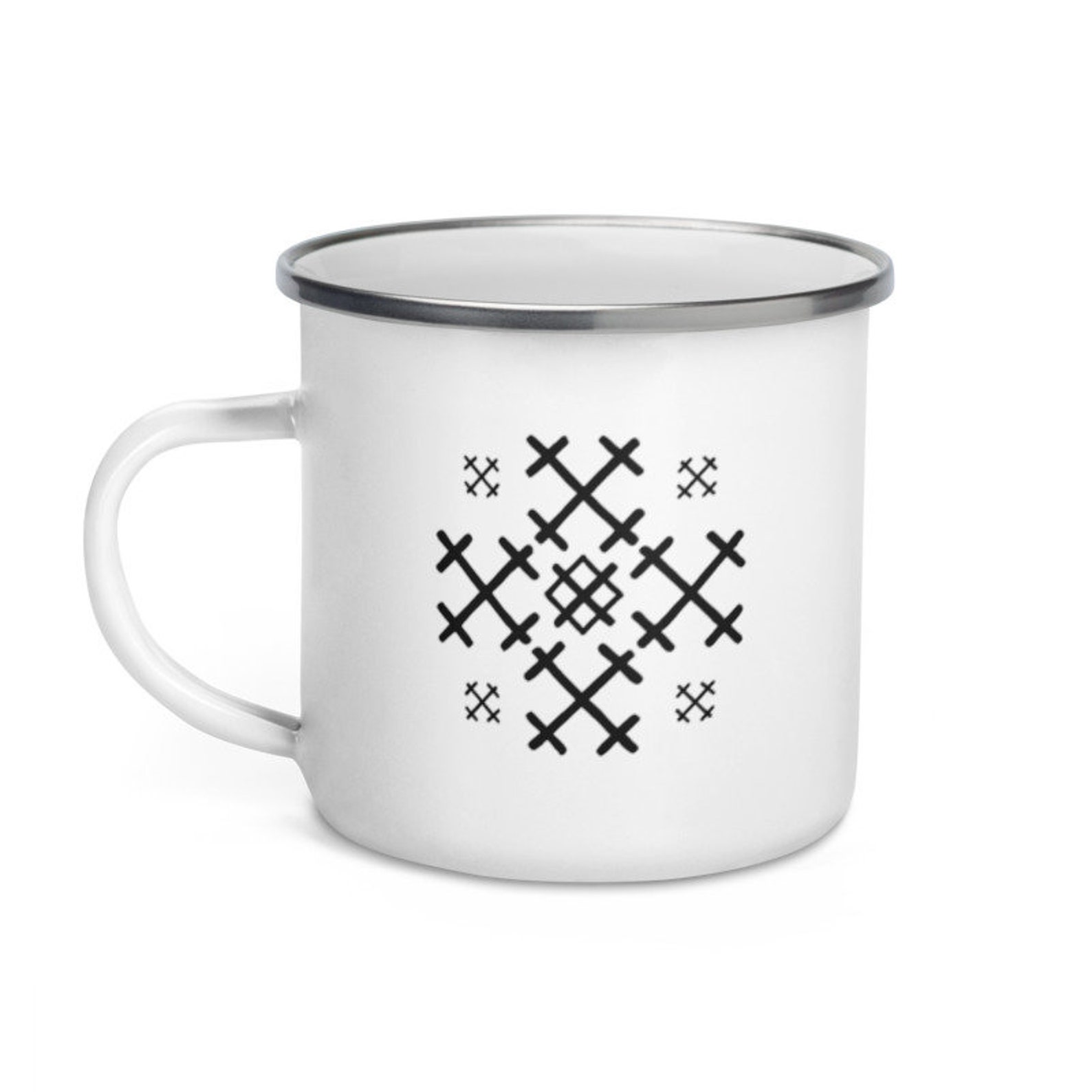 Latvian Traditional Symbol Camping Mug Maras Krusts, White Enamel Mug ...