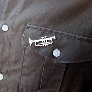 Trumpet Pin.sterling Silver Pin.trumpet.trumpet Brooch.lapel Pin ...