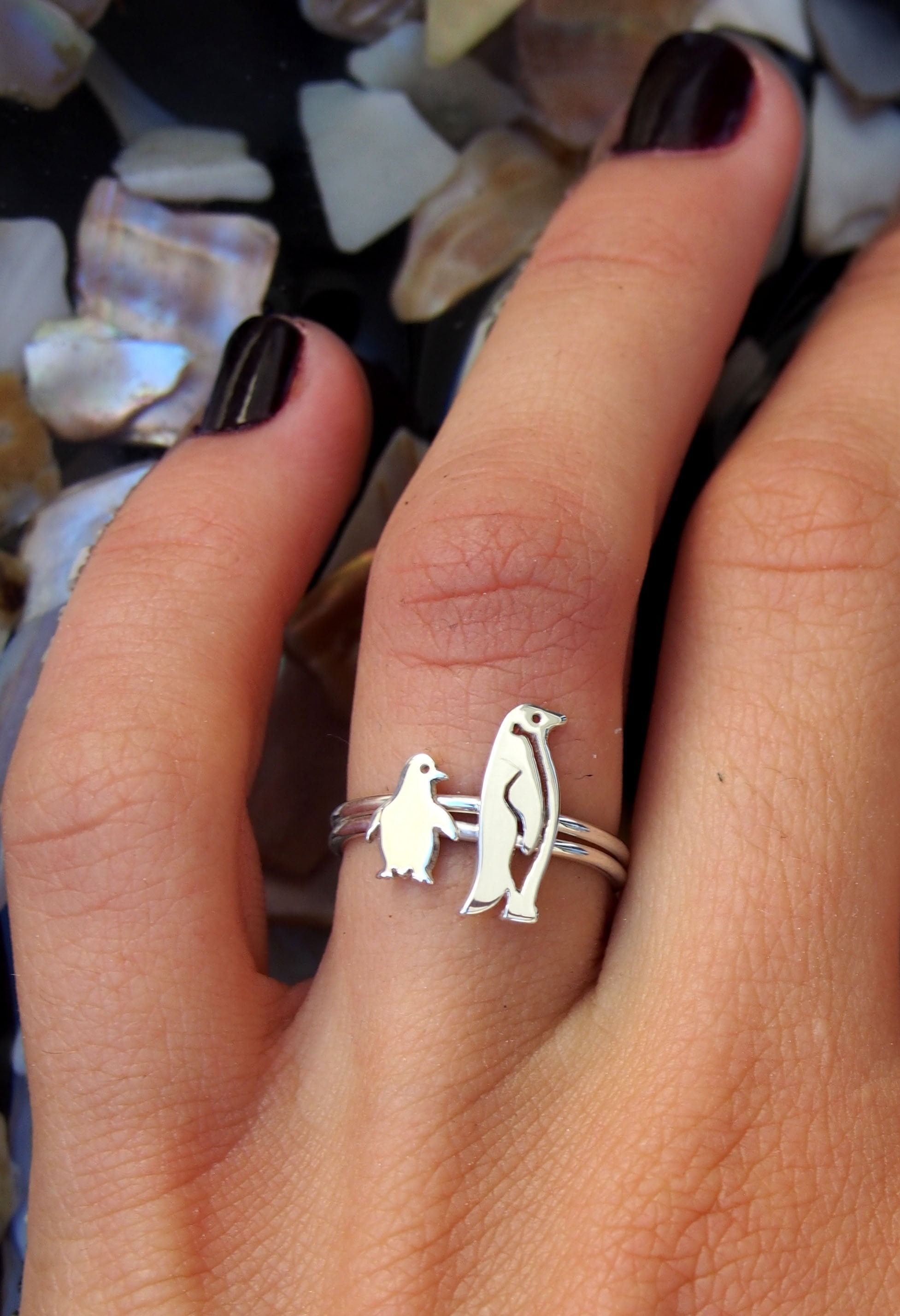 Penguin.Sterling silver ring.Mother gift.Mother and baby.Wife | Etsy