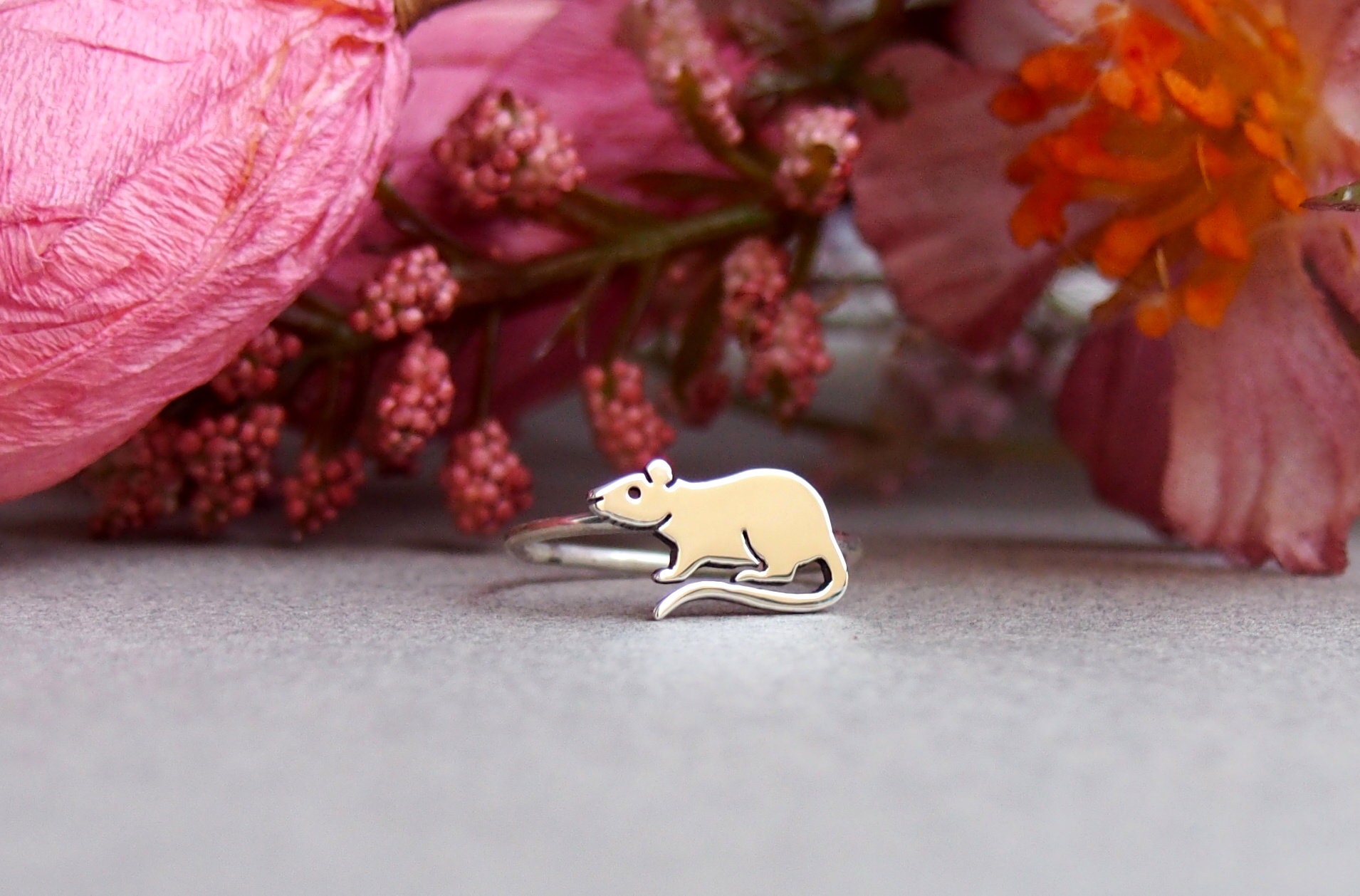 Rat ring.Mouse ring.Chinese animal.Dainty ring.Year of the | Etsy