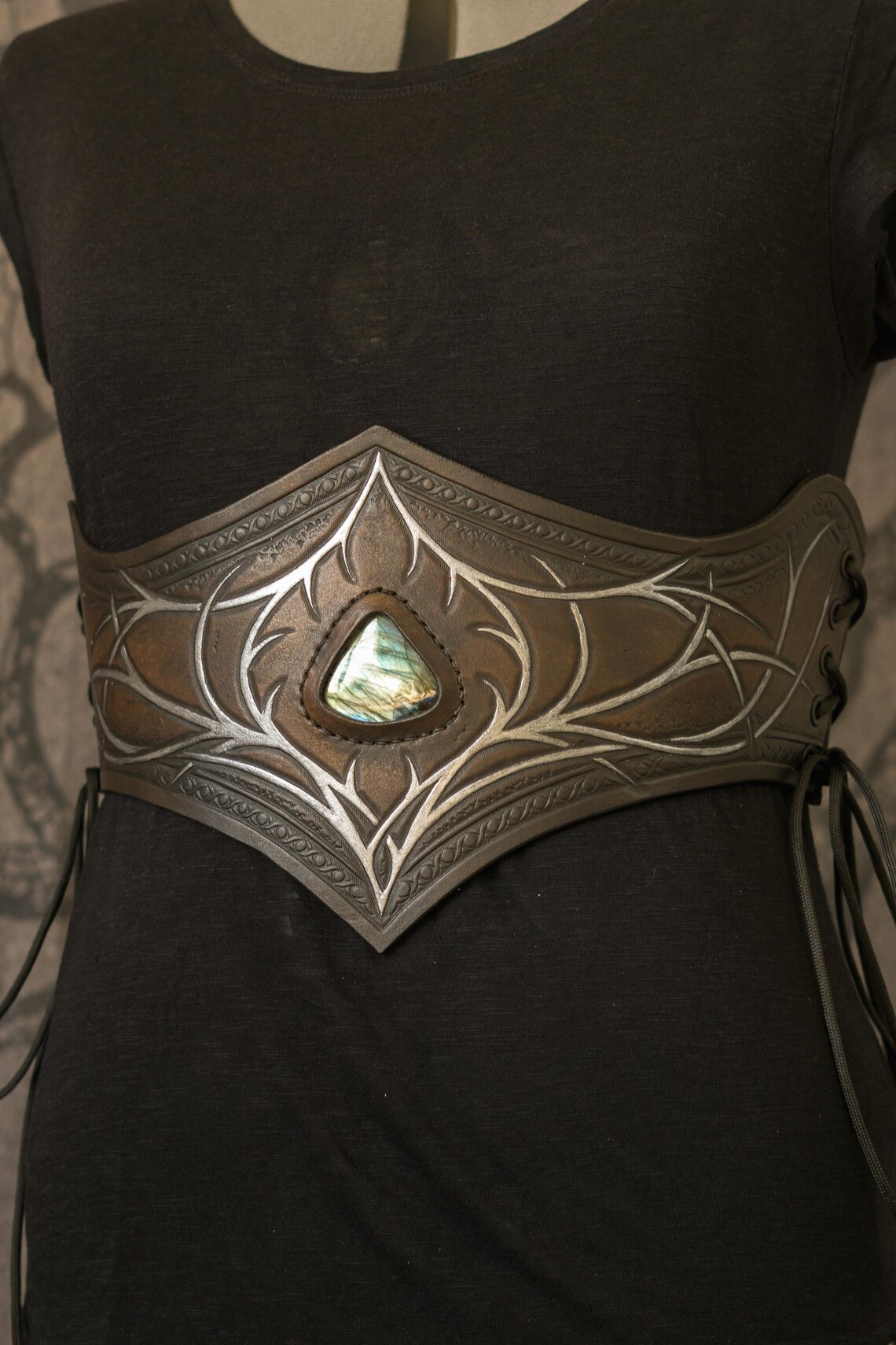 Dark Elven Belt With Labradorite Stone | Size L - Etsy