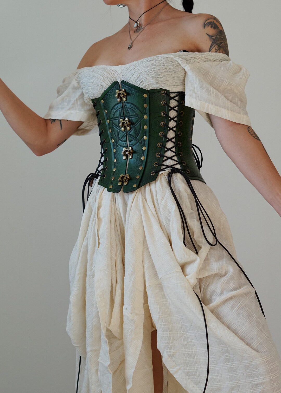 Emerald Sorceress Corset Leather Under-bust Corset Handmade Tooled ...