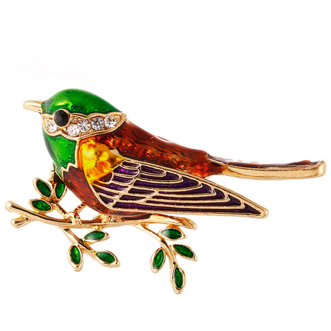 Starling Bird Brooch Pin in Gold With Multicolors and Rhinestones 1 3 ...