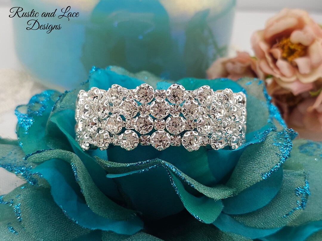 Sparkling Silver Rhinestone Bracelet 4 Rows for Prom, Weddings, or ...