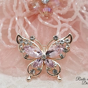 Pink Butterfly Brooch Pin in Gold With Rhinestones - Etsy