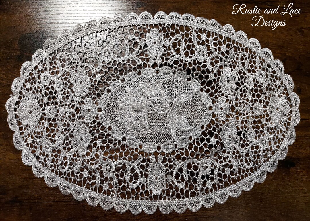 White Oval Table Doily With Lace Scalloped Edges and - Etsy