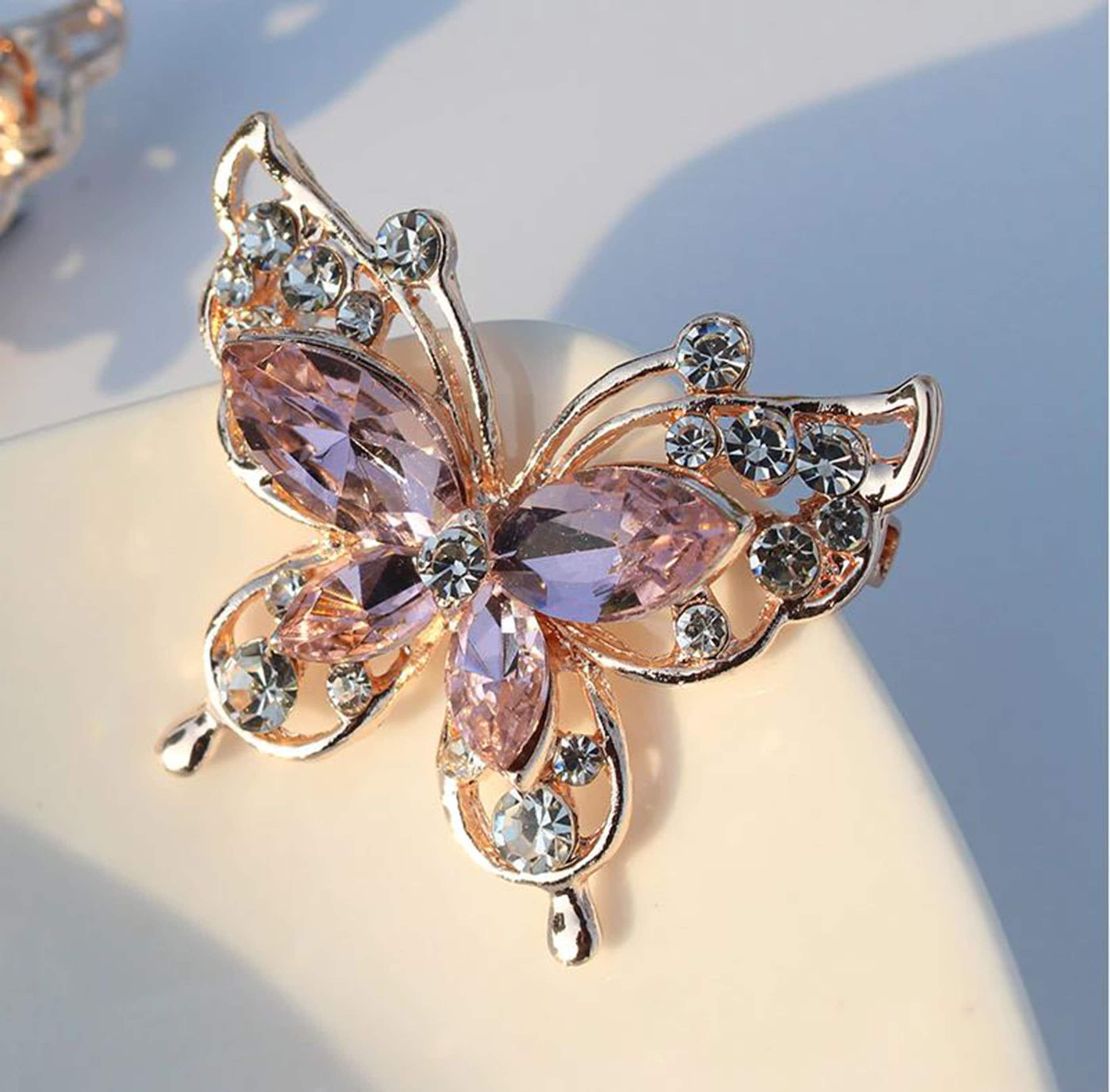 Pink Butterfly Brooch Pin in Gold With Rhinestones - Etsy