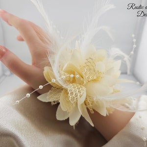 Ivory Cream Corsage for Wrist Dress Prom or Wedding With Satin Lace ...
