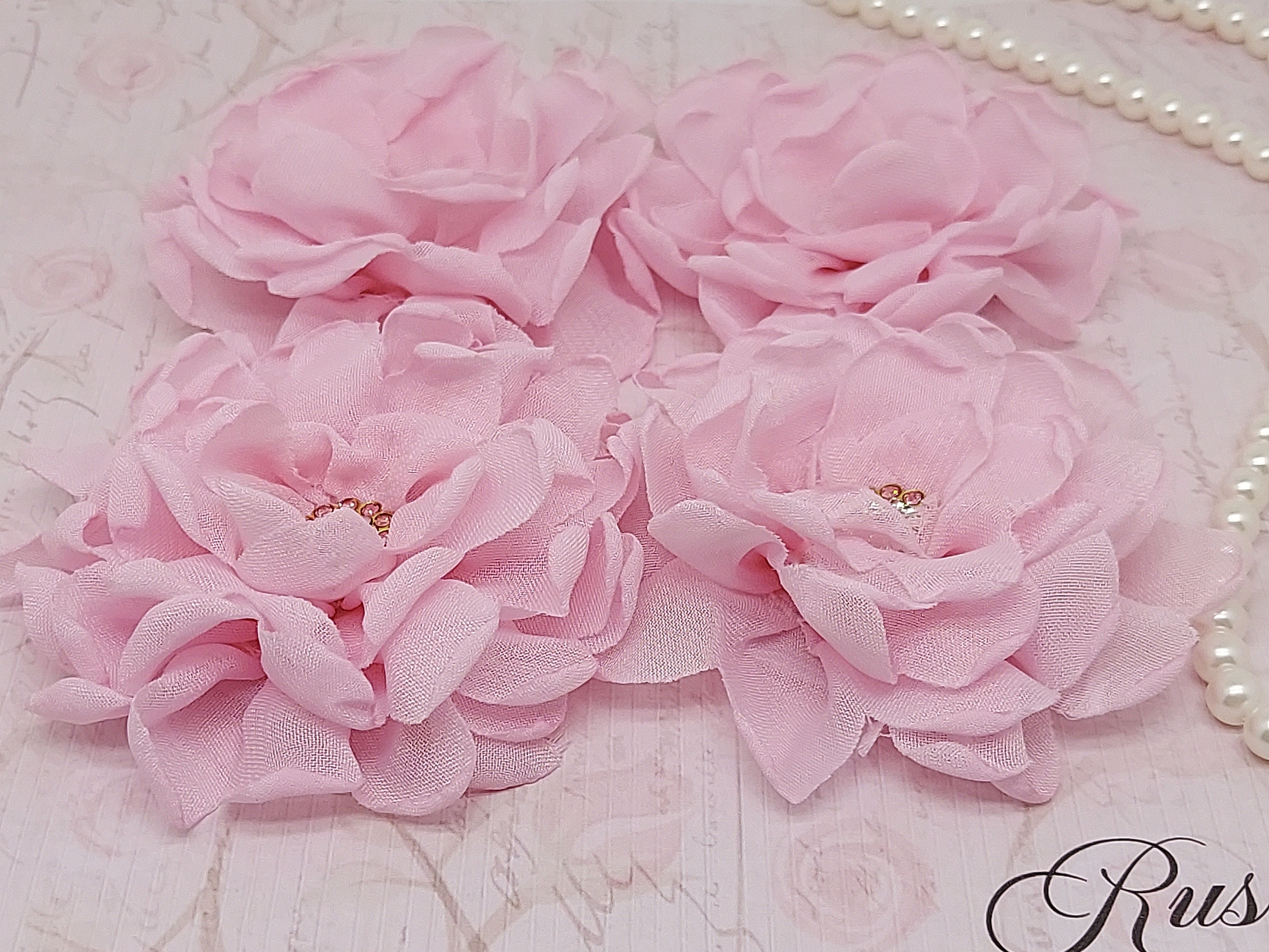 Light Pink Chiffon Flowers Handmade With Rhinestones for - Etsy