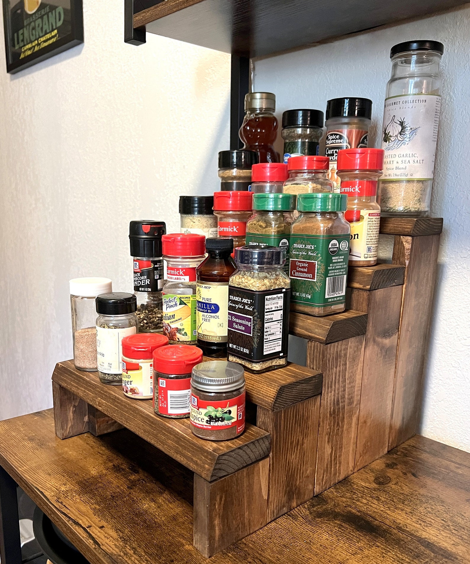 Solid Pine Wood Tiered Spice Rack Display Stand for Countertop. - Etsy