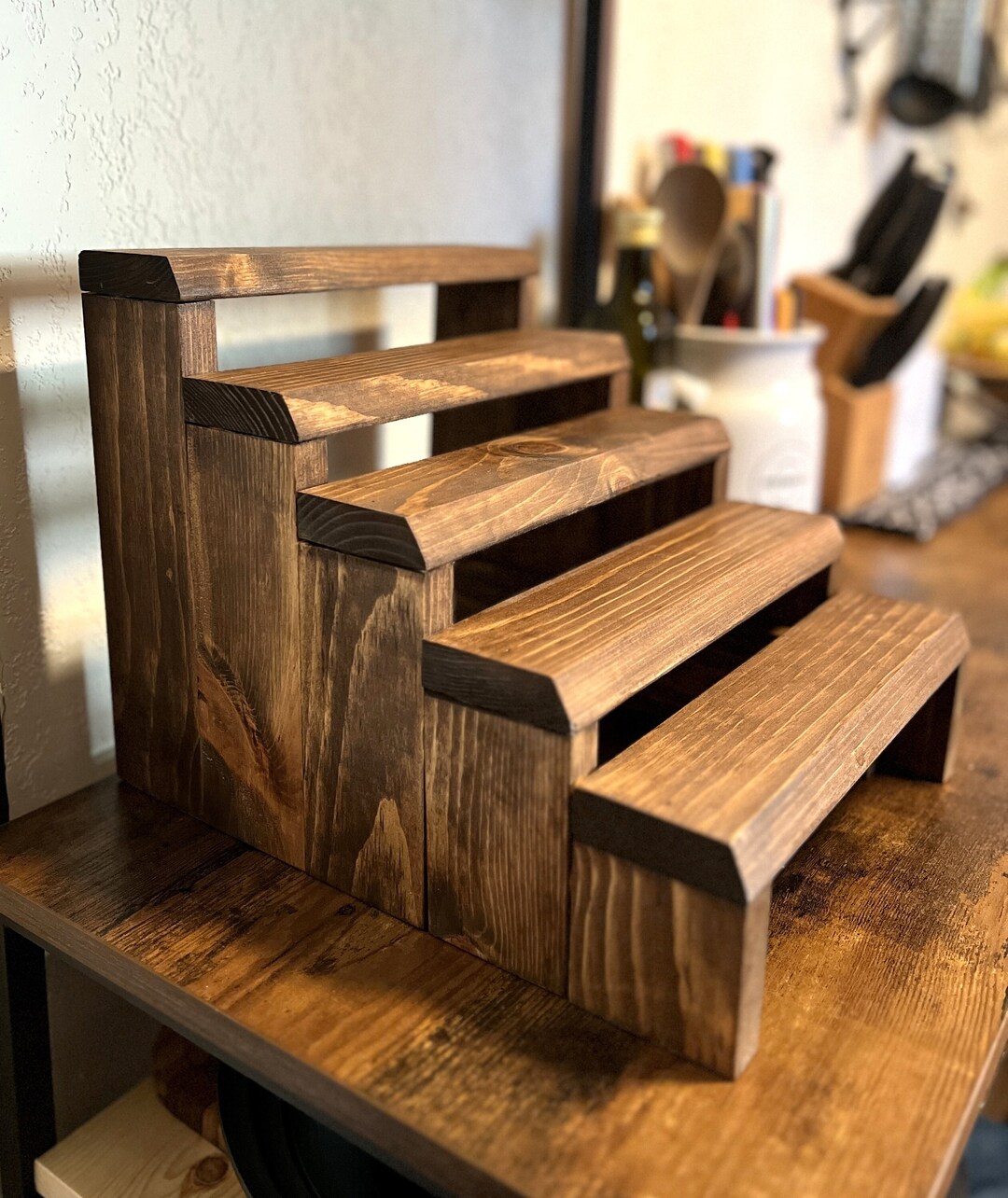 Solid Pine Wood Tiered Spice Rack Display Stand for - Etsy