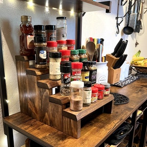 Solid Pine Wood Tiered Spice Rack Display Stand for Countertop. - Etsy
