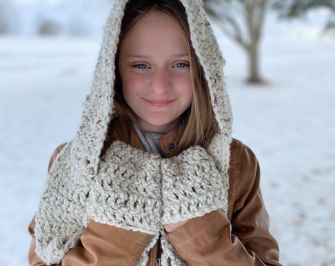 CROCHET PATTERN- the Snowdrift Hooded Scarf (toddler, Child, Teen ...