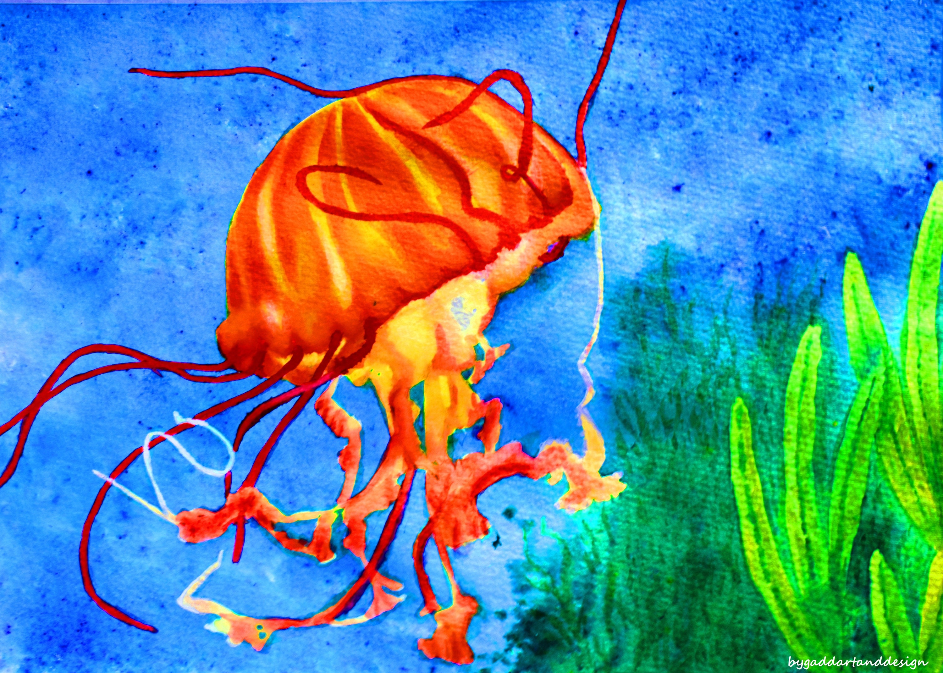 Jelly fish original painting in Brusho watercolour crystals | Etsy