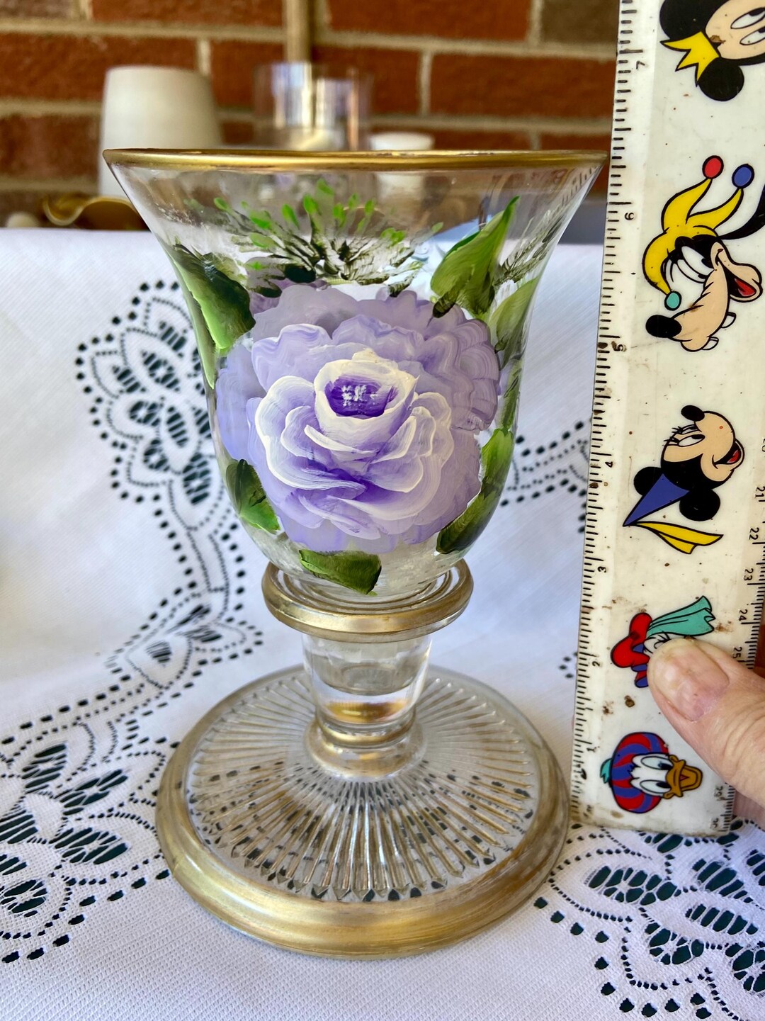 Hand Painted Purple Rose Glass Votive Candle Holder - Homco - Etsy