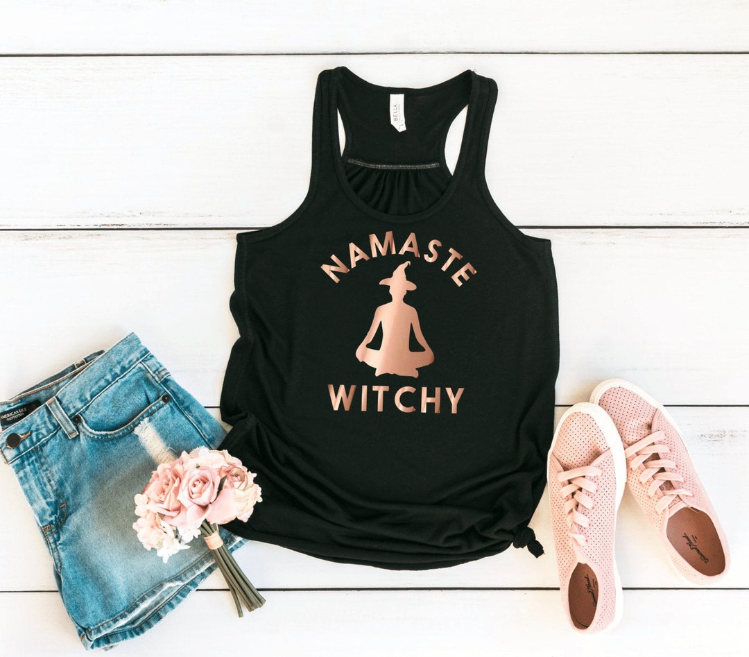 Funny Halloween Tank - Namaste Witchy - Women's Flowy Racerback Tank ...