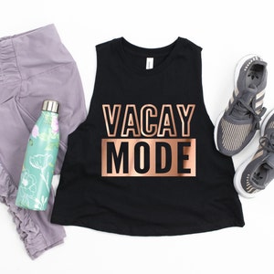 Vacay Mode - Women's Cropped Racerback Tank Top - Funny Vacation Tank ...