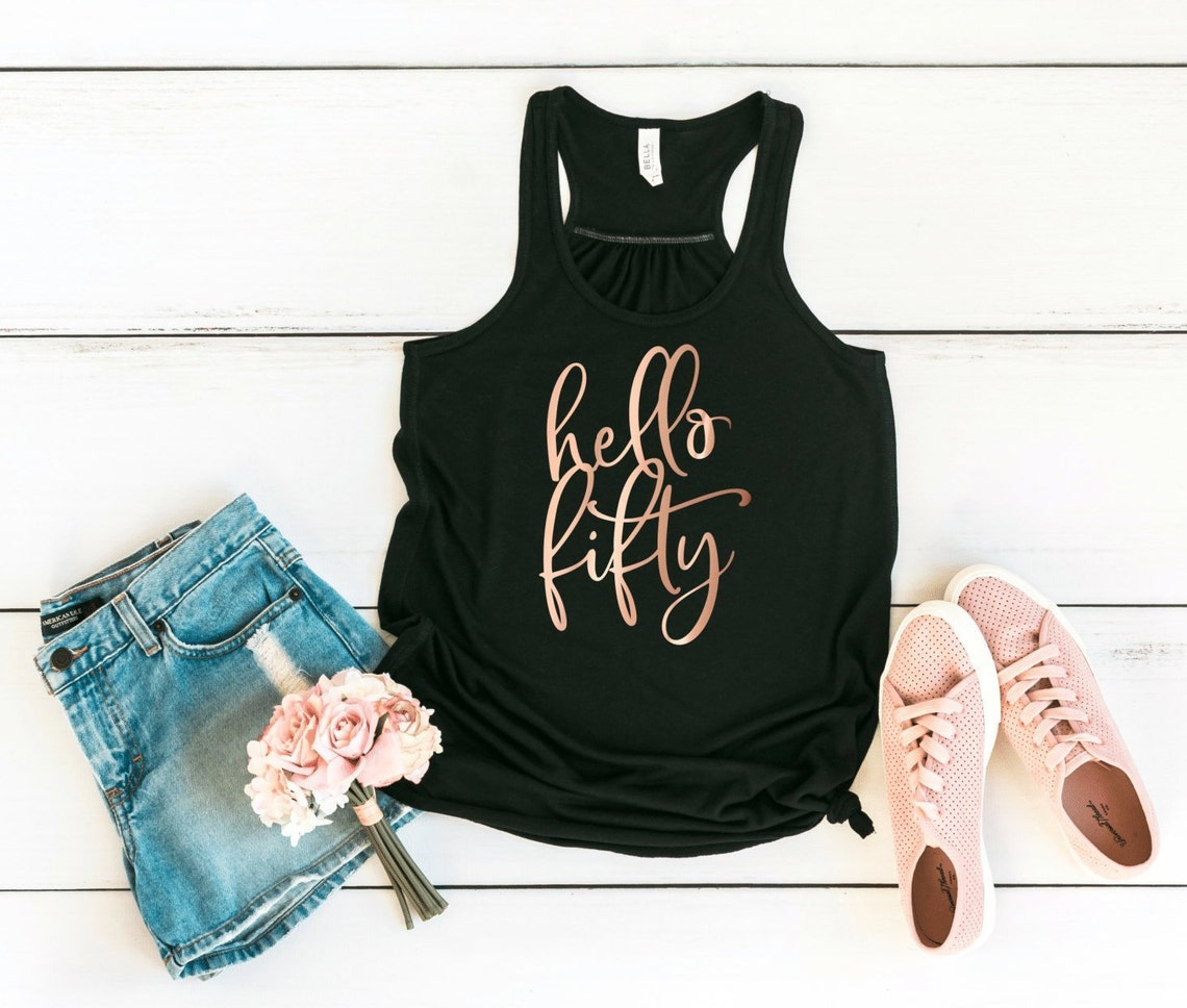 50th Birthday Tank Hello Fifty Women's Flowy Racerback - Etsy