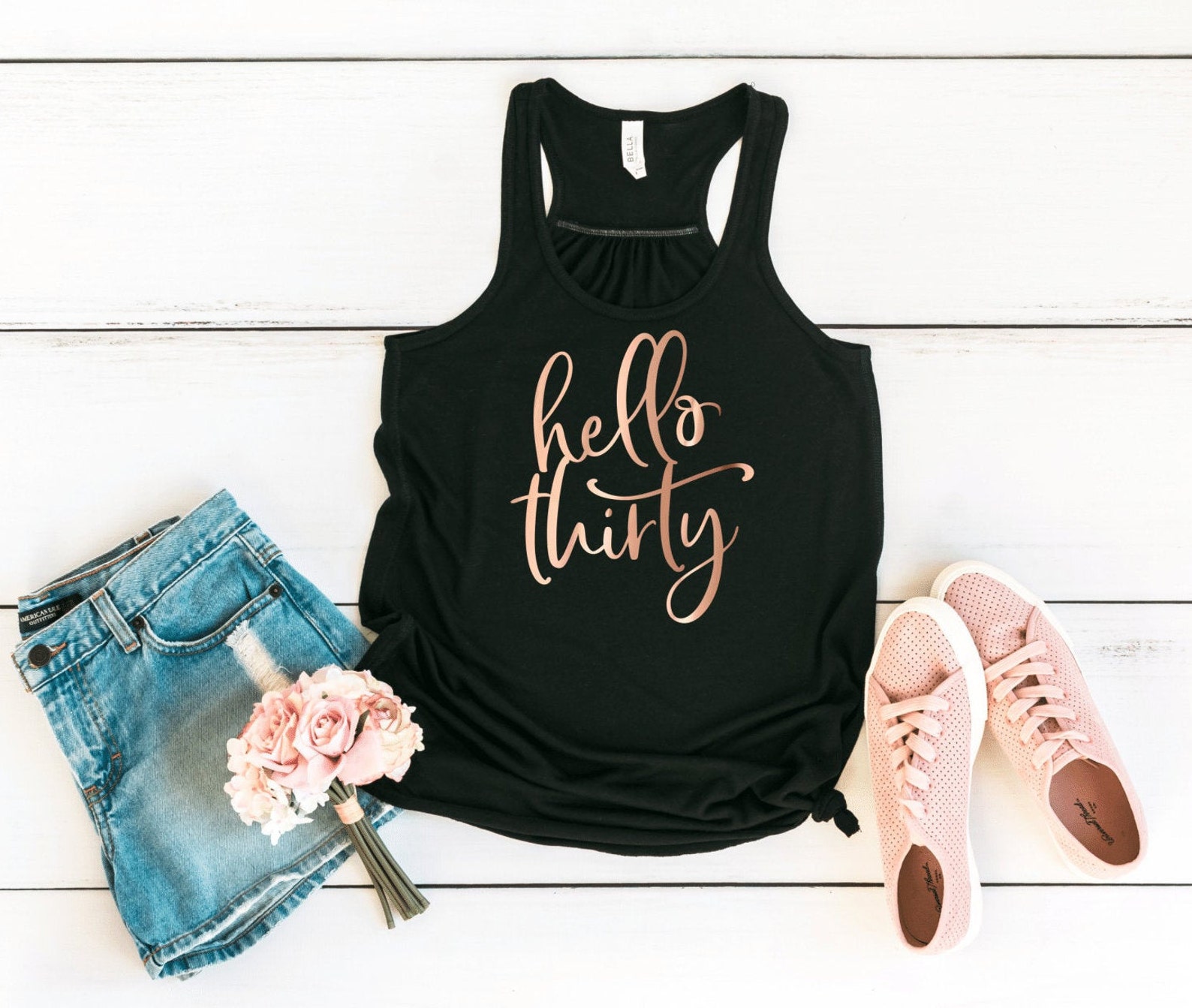 30th Birthday Tank hello thirty Women's Flowy | Etsy