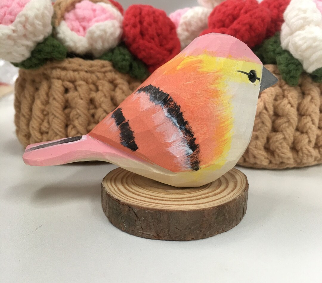 Colorful Chubby Bird Handmade Wooden Carving Robin Bird Wood Bird ...