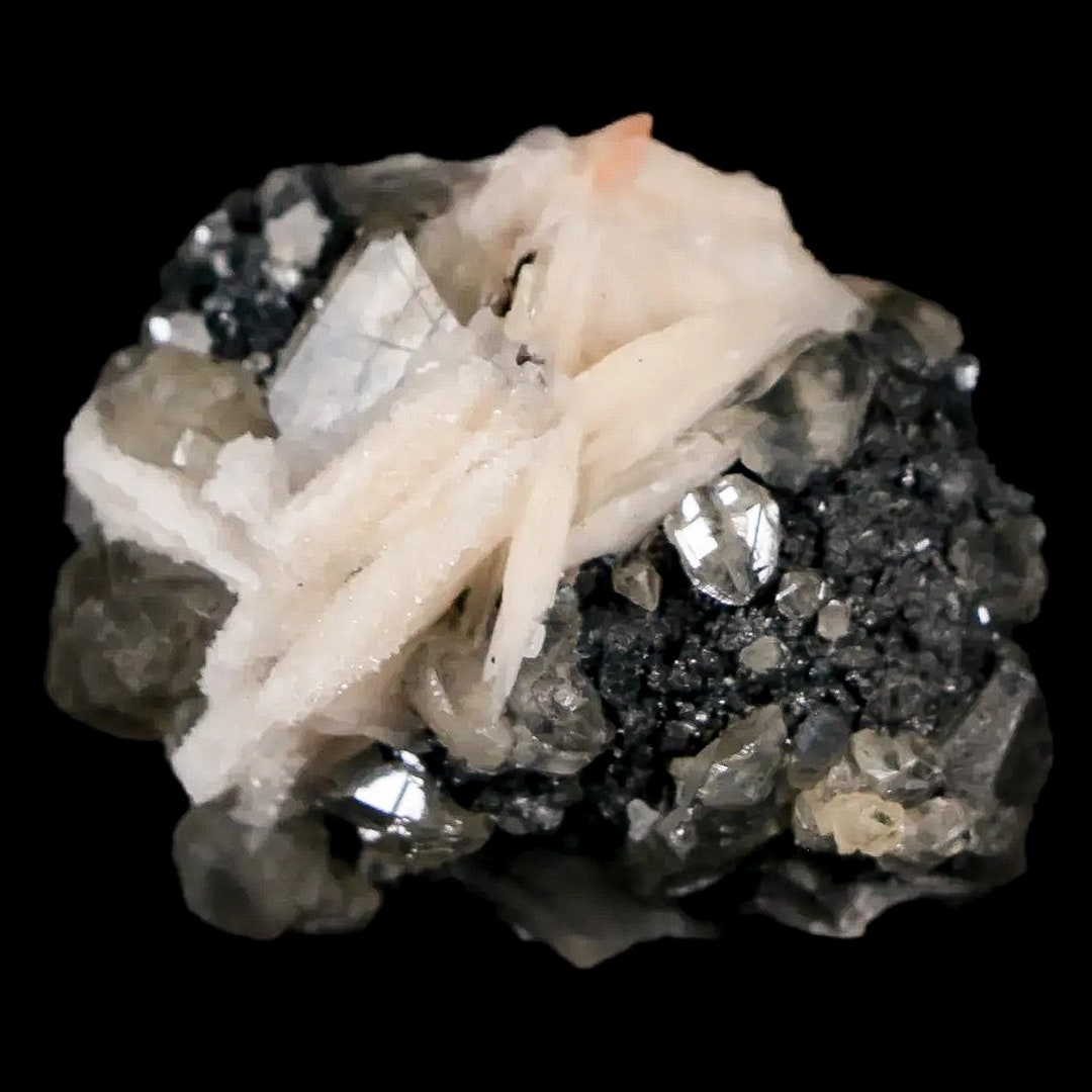 1.4 White Barite Blades, Cerussite Crystals, Galena Crystal Mineral ...