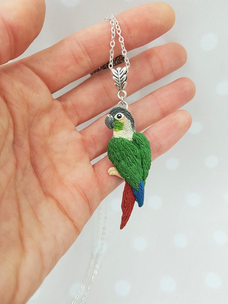 Parrot Necklace Green Cheek Conure Handmade Parrot Figurine | Etsy