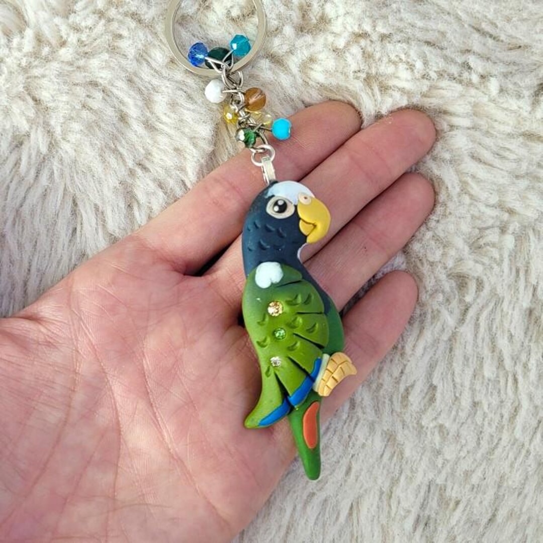 White-capped Pionus Parrot Key Chain , Handmade, Parrot Figurine Made ...