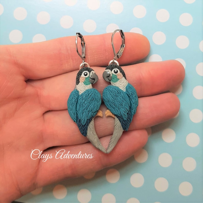 Turquoise Green Cheek Conure Parrot Earrings, Handmade, Parrot Figurine ...