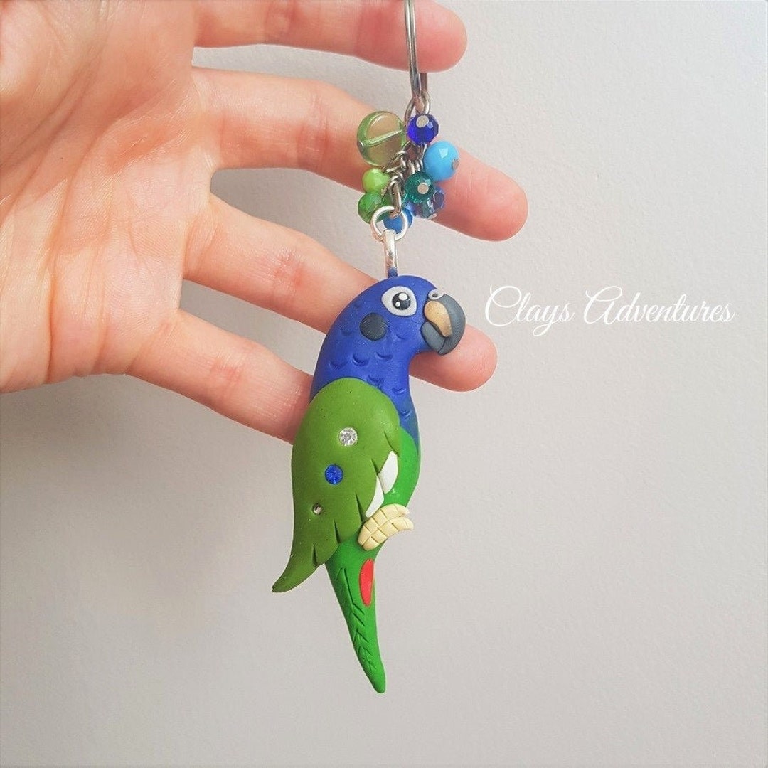 Blue Fronted Pionus Parrot Key Chain , Handmade, Parrot Figurine Made ...