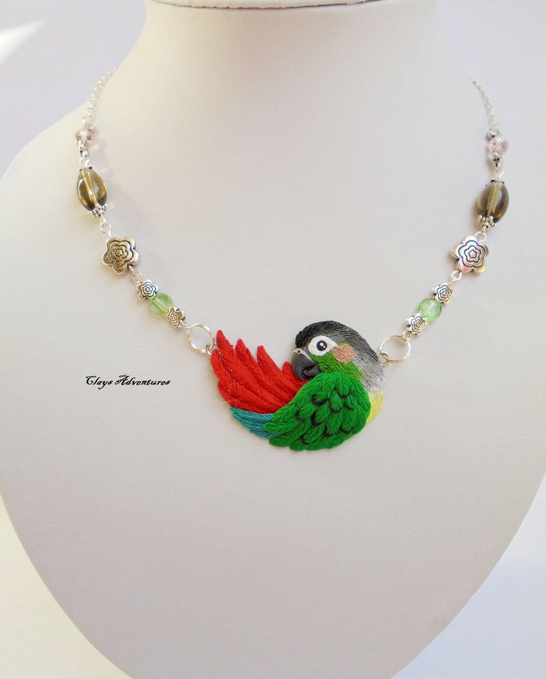 Green Cheek Conure Necklace, Hand Sculpted, Polymer Clay Parrot. - Etsy