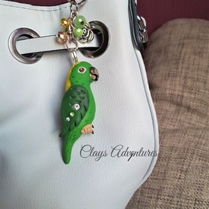 Yellow Naped Amazon Parrot Key Chain , Handmade, Parrot Figurine Made ...