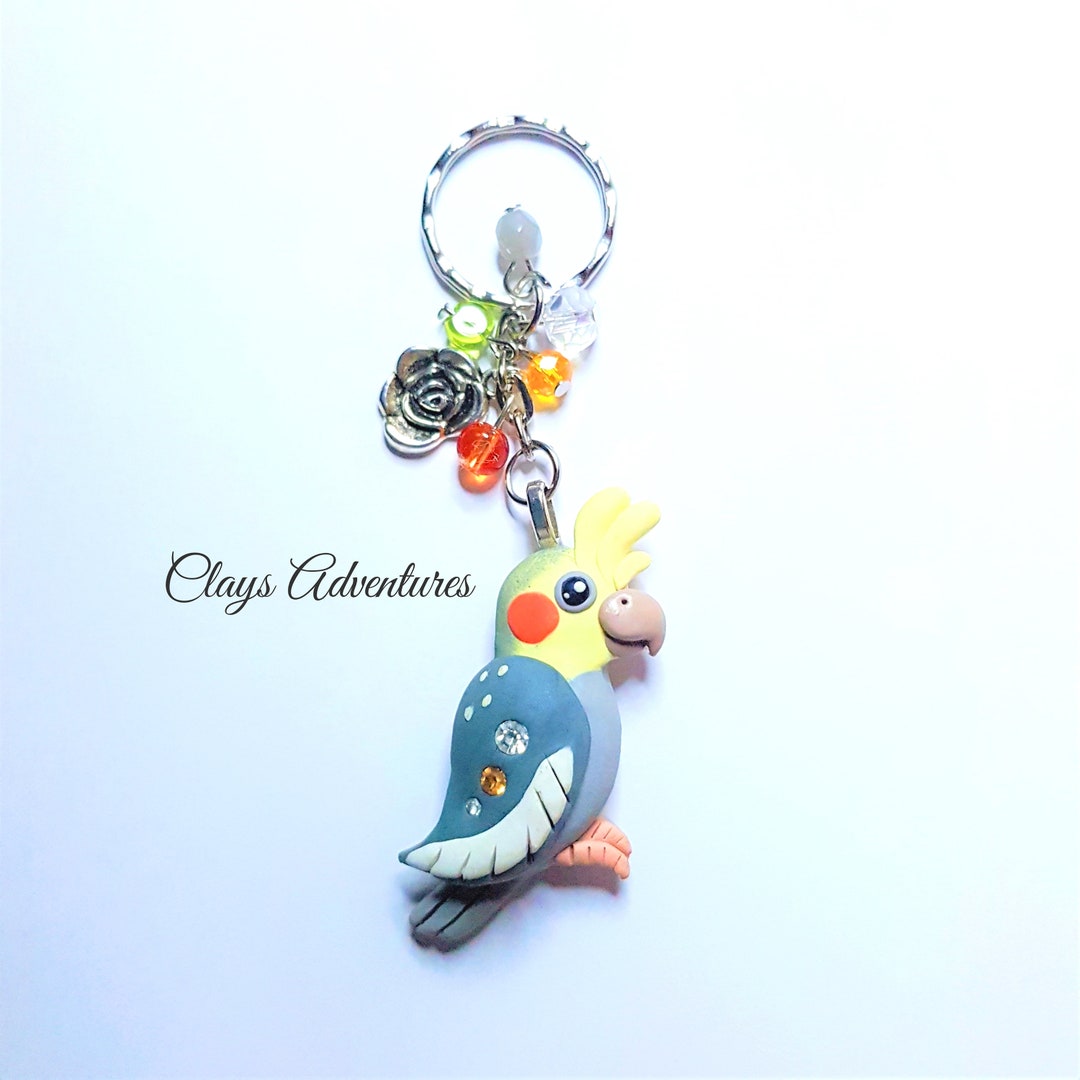 Cockatiel Parrot Keychain , Handmade, Parrot Figurine Made of Polymer ...
