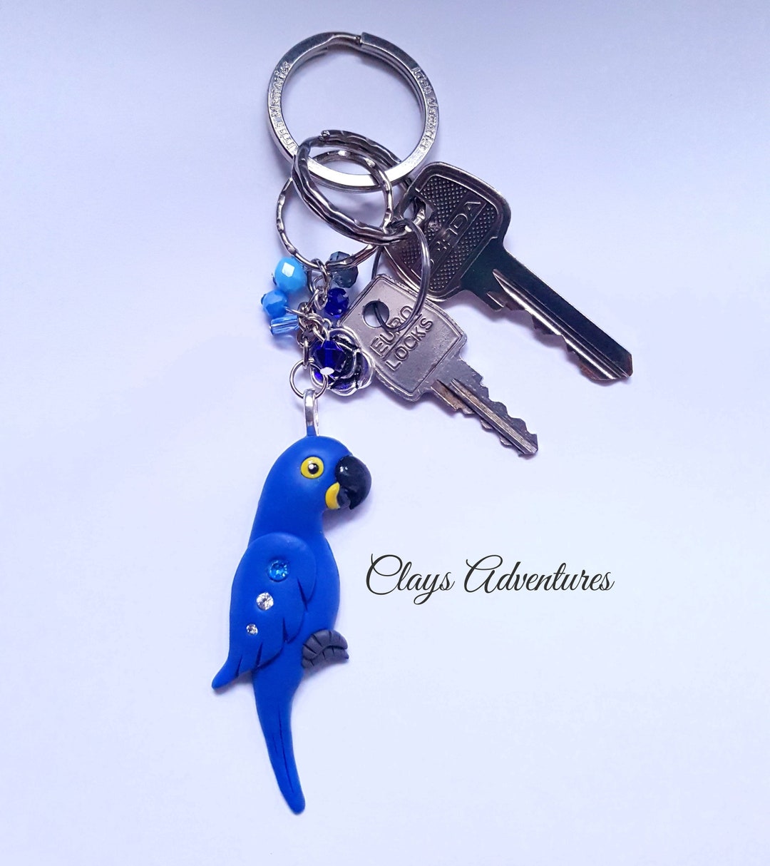 Hyacinth Macaw Parrot Key Chain , Handmade, Parrot Figurine Made of ...