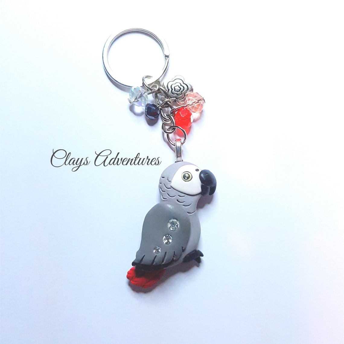 African Grey Parrot Keychain Handmade Parrot Figurine Made - Etsy