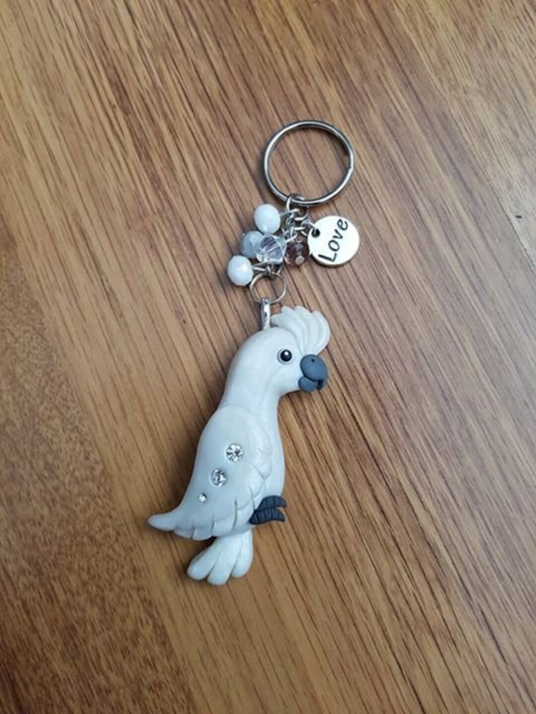 Cockatoo Parrot Keychain , Handmade, Parrot Figurine Made of Polymer ...