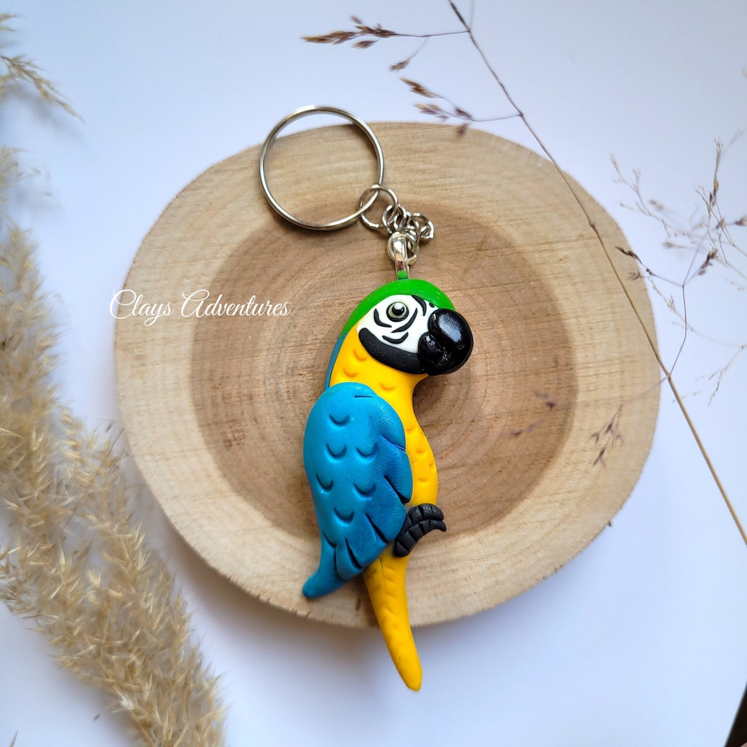 Blue and Gold Macaw Parrot Key Chain , Handmade, Parrot Figurine Made ...
