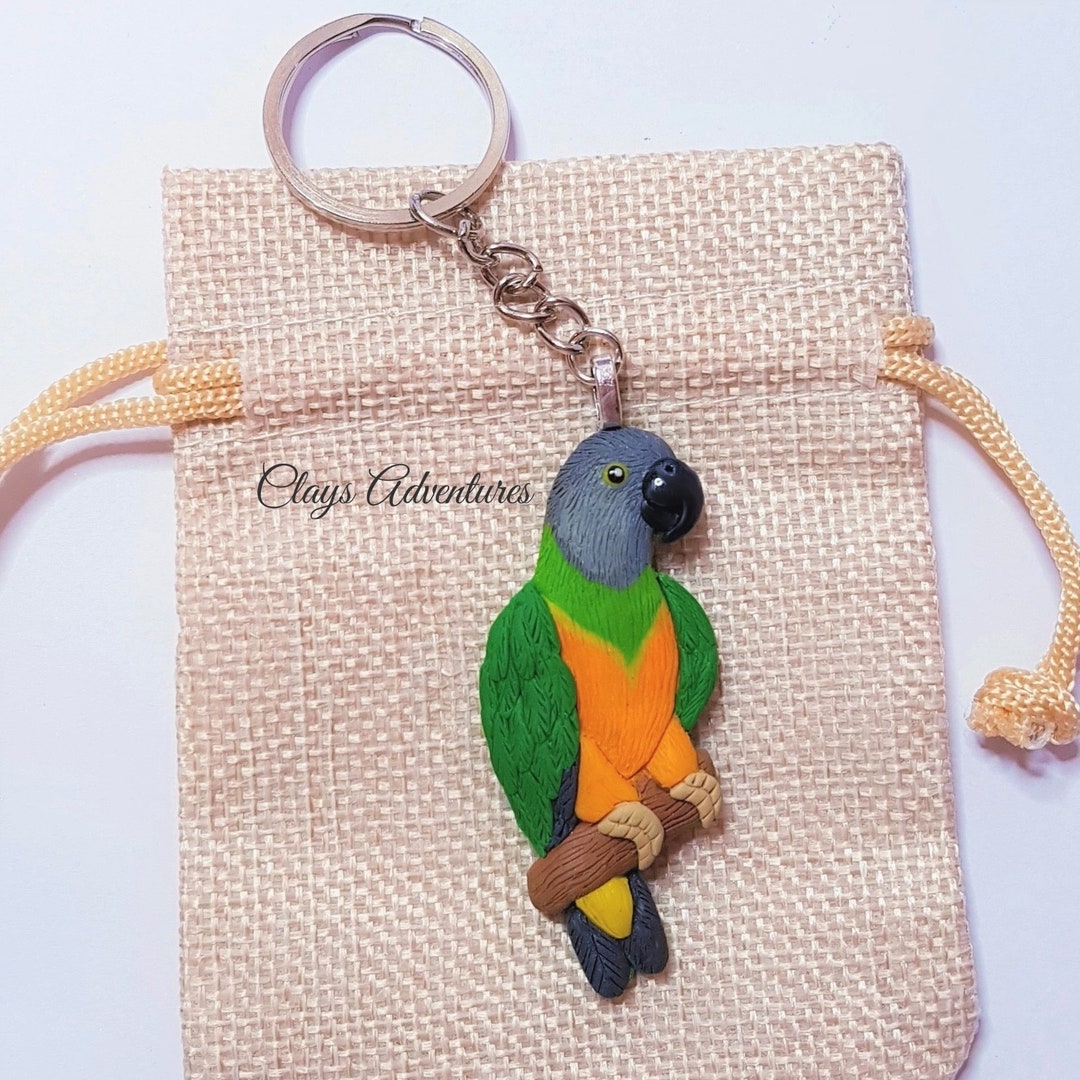 Senegal Parrot Key Chain , Handmade, Parrot Figurine Made of Polymer ...