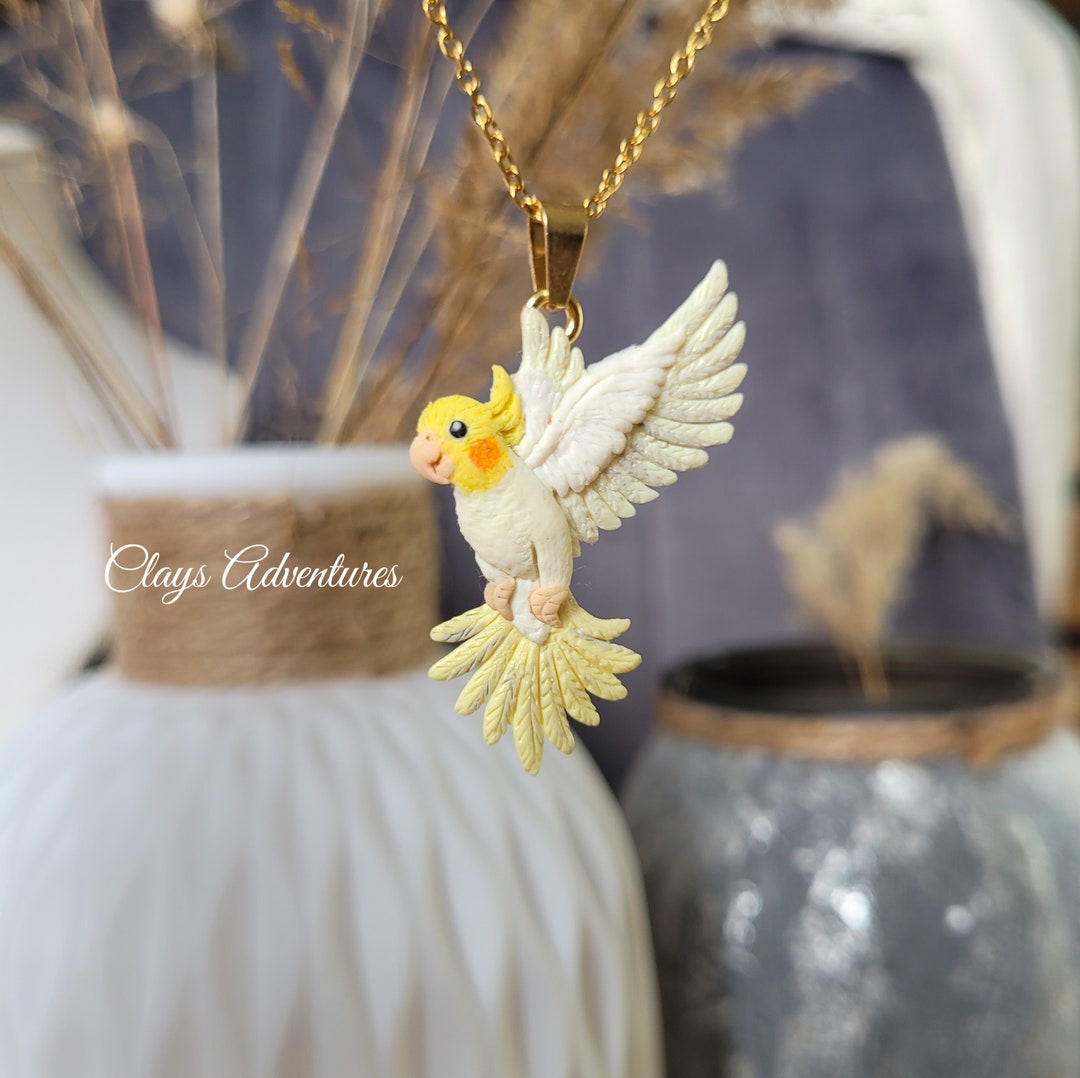 Lutino Cockatiel Necklace Handmade of Polymer Clay. - Etsy