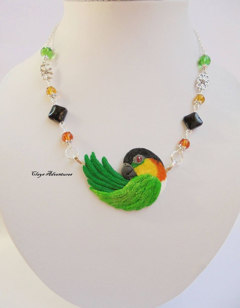Caique Parrot Necklace Hand Sculpted Polymer Clay Parrot. | Etsy