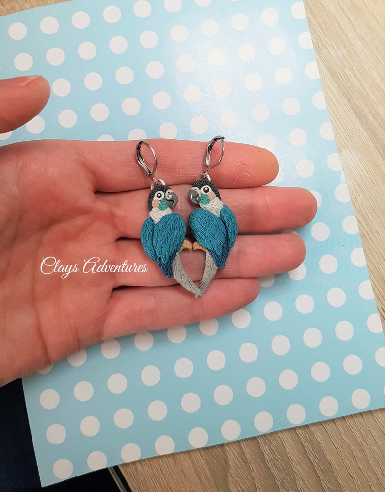 Turquoise Green Cheek Conure Parrot Earrings, Handmade, Parrot Figurine ...