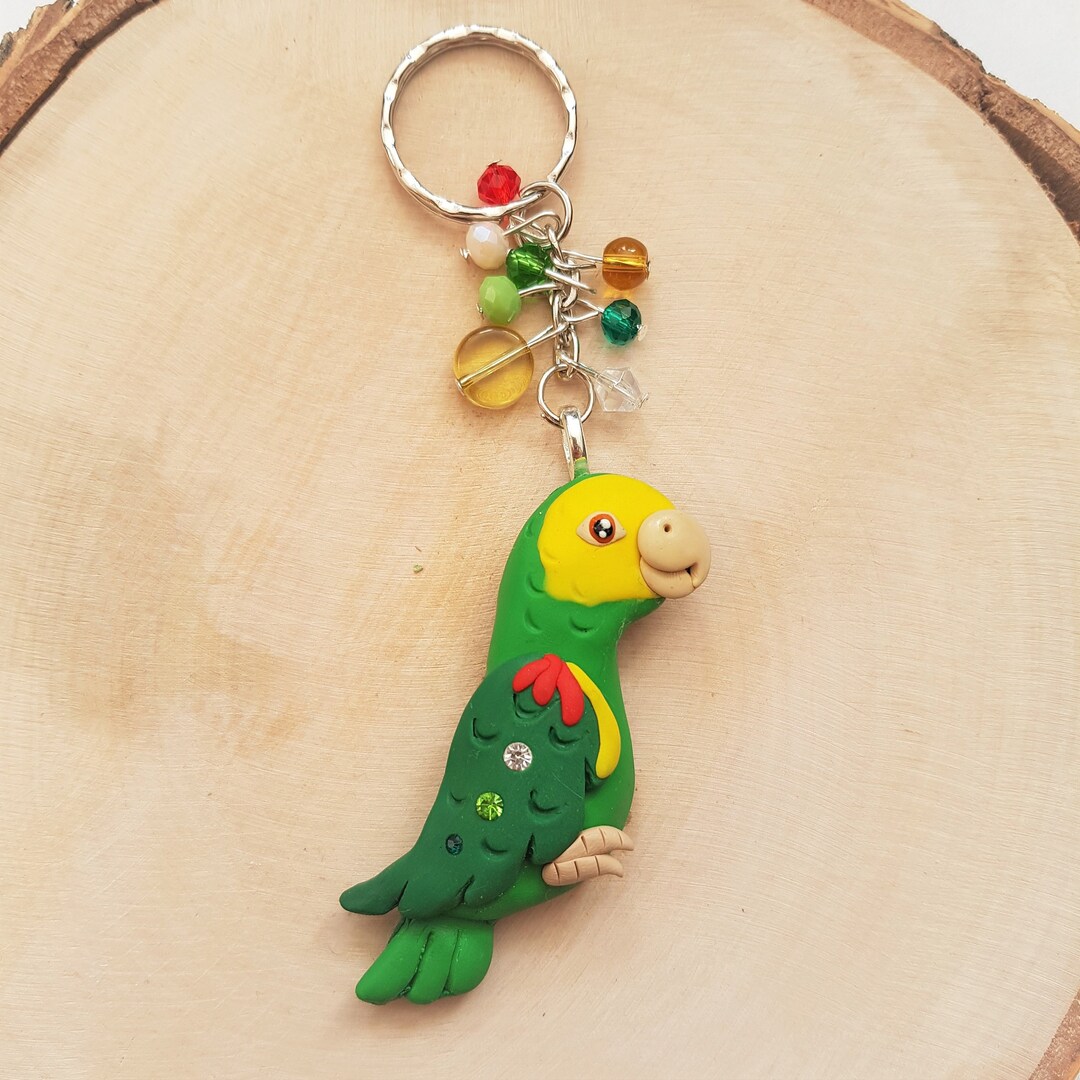 Double Yellow Headed Amazon Parrot Key Chain , Handmade, Parrot ...