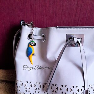 Blue and Gold Macaw Parrot Key Chain , Handmade, Parrot Figurine Made ...
