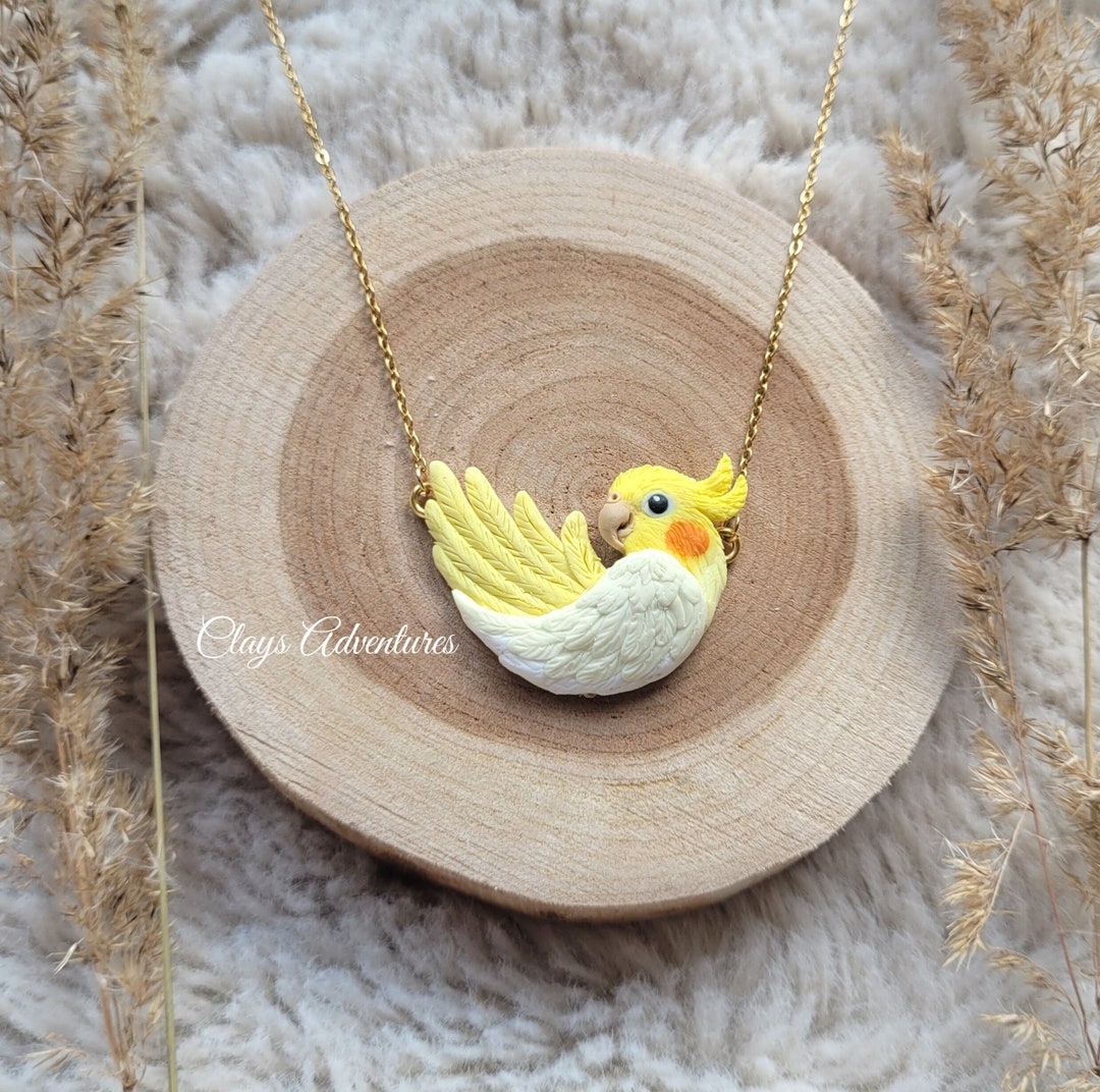 Cockatiel Parrot Necklace Handmade of Polymer Clay. - Etsy